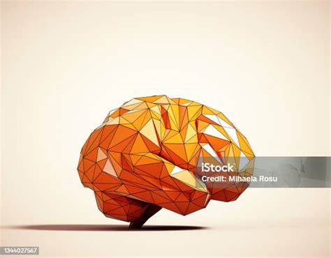 낮은 폴리 뇌 비문과 흰색 배경에 추상 매시 라인과 포인트 종이 접기 이것은 3d 렌더 그림입니다 0명에 대한 스톡 사진 및 기타 이미지 Istock