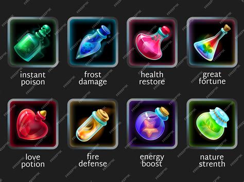 Premium Vector Game Potions Cartoon Glass Jars Of Magic Elixirs