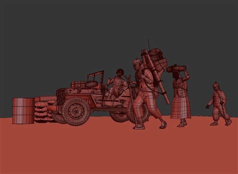 Korean War Refugees And Soldiers In Jeeps Simple Model 3d Model Cgtrader