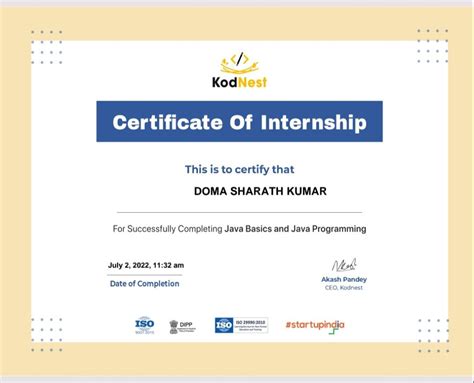 Doma Sharath Kumar On Linkedin Hello Everyone Completed Internship On Java Basics And Java