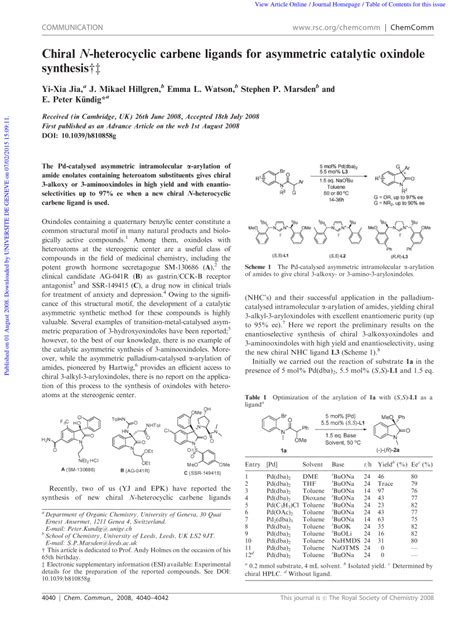 Pdf Cheminform Abstract Chiral N Heterocyclic Carbene Ligands For