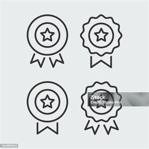 별 모양 수상 메달 아이콘 세트입니다 플랫 라인 아트 기호 템플릿 아이콘에 대한 스톡 벡터 아트 및 기타 이미지 아이콘 리본상 인증 아이콘 Istock