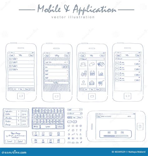 Mobile Application Concept Sketch Drawing Vector Stock Vector