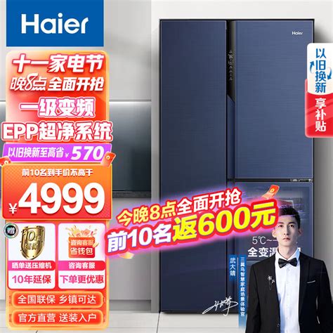 Haier海尔501升对开三门风冷无霜一级变频家用电冰箱 侧t双开门大容量 独立双系统 全变温空间 Bcd 501wlhts79b9u1 京