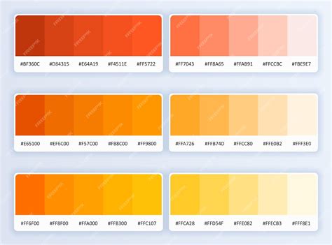Conjunto De Paleta De Colores Pantone Amarillo Y Naranja Rgb Hex