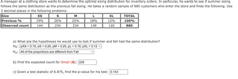 Solved Manager At A Clothing Store Wants To Determine The