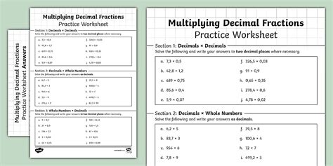 Multiplying Decimal Fractions Practice Worksheet Twinkl