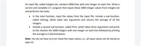 Solved An Input File Called Integerstxt Contains 5000