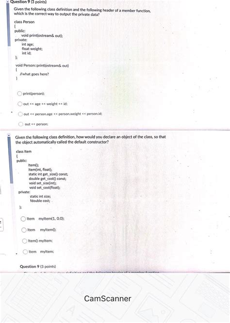Solved Question Points Given The Following Class Chegg