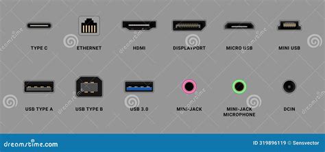 Computer Ports Of Different Types Connectors Stock Vector Illustration Of Type Displayport