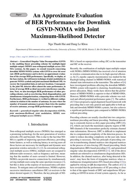 PDF An Approximate Evaluation Of BER Performance For Downlink GSVD NOMA With Joint Maximum
