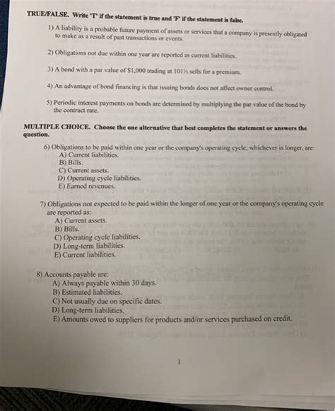 Solved Truefalse Write T If The Statement Is True And F