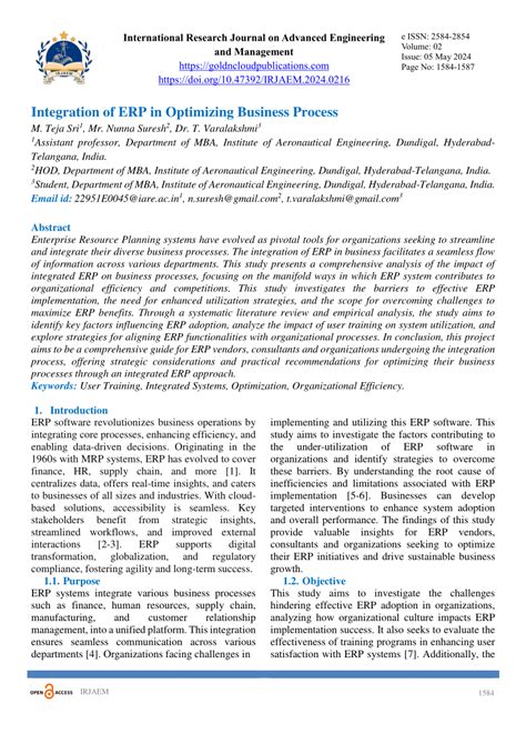 Pdf Integration Of Erp In Optimizing Business Process