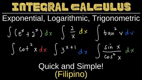 Basic Integration Rules Exponential Logarithmic Trigonometric Functions Problems Formulas