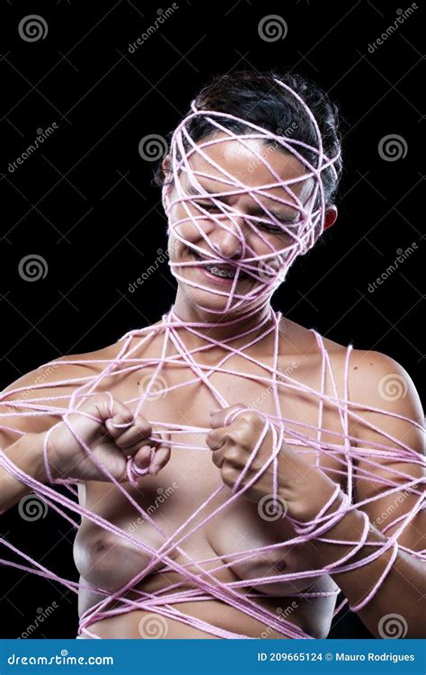 Beautiful Nude Woman Tangled In Pink String Stock Photo Image Of Health Attractive 209665124