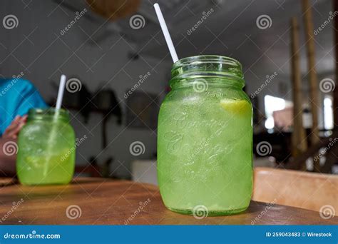 Cold Drink On The Glass With Lemon And Straw For Refreshing Stock Image Image Of Juice Lemon