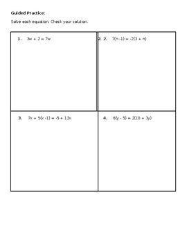Solving Equations With Variables On Both Sides Worksheet By Jennifer Salerno