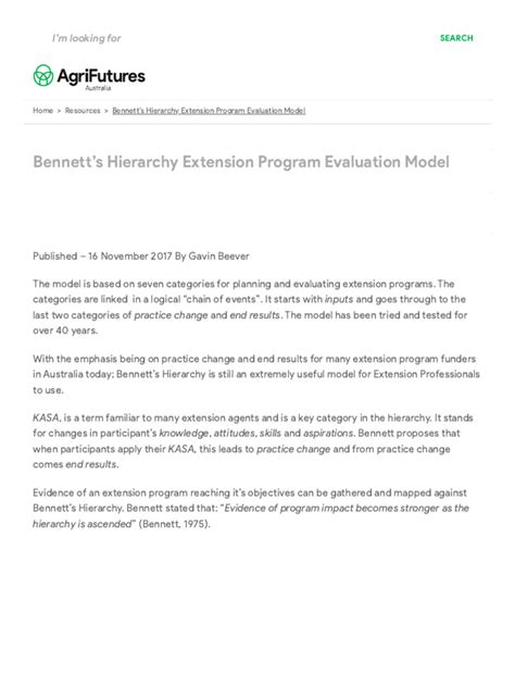 Bennetts Hierarchy Extension Program Evaluation Model Agrifutures Extension Practice Pdf
