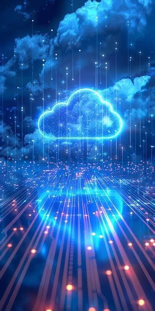 Blue Glowing Cloud Computing Illustration Premium Ai Generated Image