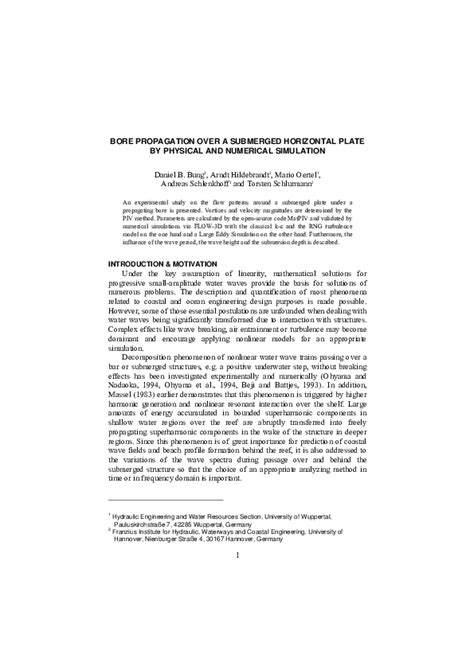 Pdf Bore Propagation Over A Submerged Horizontal Plate By Physical And Numerical Simulation