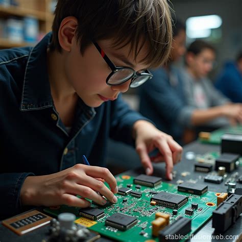 Student Conducting Electrical Engineering Experiment On A Circuit Board Stable Diffusion Online