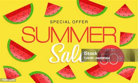 여름 세일 배너 수박 조각이 있는 더운 계절 할인 포스터 쇼핑 초대 특별 제공 카드 벡터 일러스트레이션 0명에 대한 스톡 벡터 아트 및 기타 이미지 Istock
