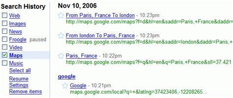 Google Maps In Search History