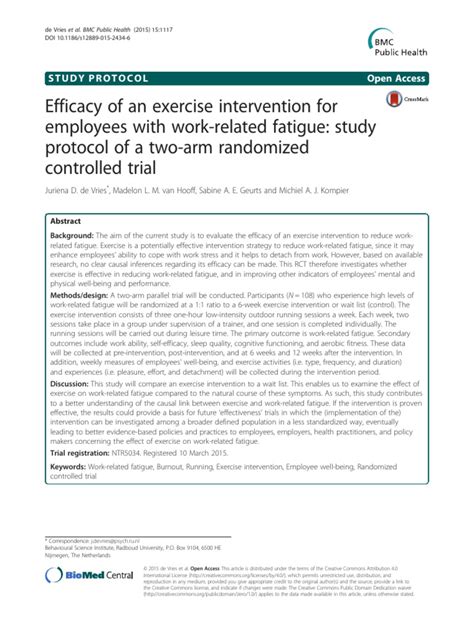 Efficacy Of An Exercise Intervention For Employees With Work Related