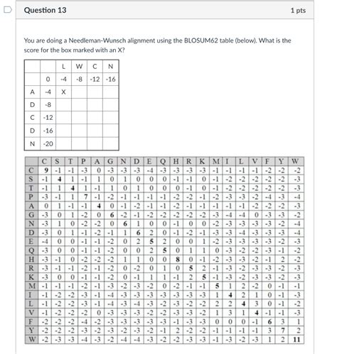 solved question 13 1 pts you are doing a needleman wunsch