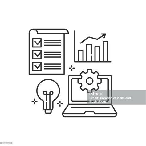 비즈니스 프로젝트 블랙 라인 아이콘입니다 개발 프로세스 혁신 제품 창의적인 아이디어 웹 페이지 앱에 서명합니다 편집 가능한 스트로크 개념에 대한 스톡 벡터 아트 및 기타