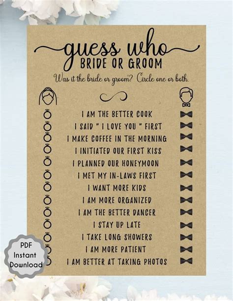 Guess Who Bride Or Groom Bridal Shower Game Printable Bride And Groom Party Fun Activities