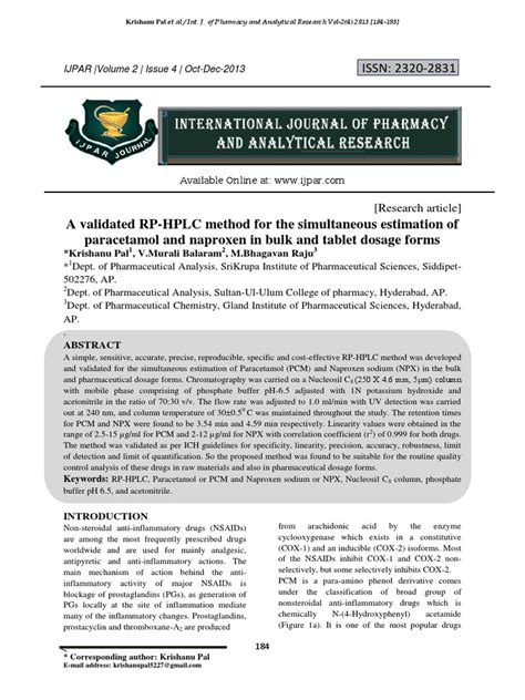 A Validated Rp Hplc Method For The Simultaneous Estimation Of Paracetamol And Naproxen In Bulk