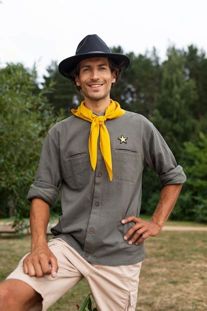 Premium Photo Front View Man Scout Outdoors