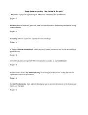 Soc Babe Sex Gender Sexuality Docx Study Guide For Reading Sex Gender Sexuality