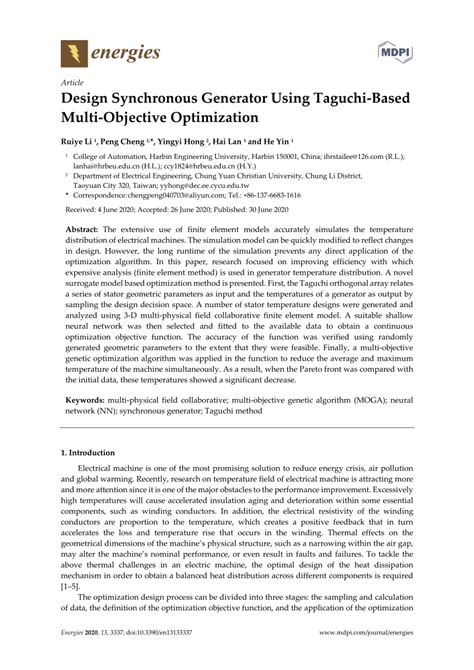 pdf design synchronous generator using taguchi based multi objective