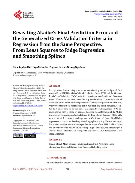 Pdf Revisiting Akaikes Final Prediction Error And The Generalized