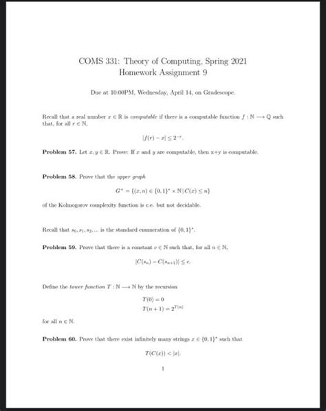 COMS Theory Of Computing Spring Homework Chegg Com