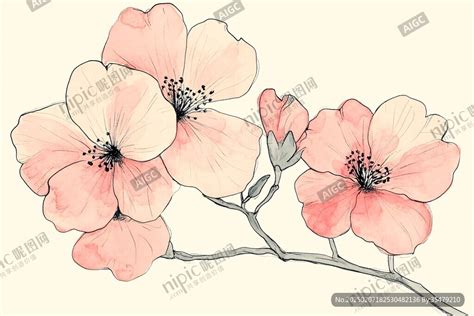 Ai创作图手绘画樱花 板绘花卉 花瓣手绘桃花 鼠绘花枝 手绘粉色的花 手绘一支樱花 樱花手绘 板绘花 映山红插画 手绘映山红插画 春天手绘桃花