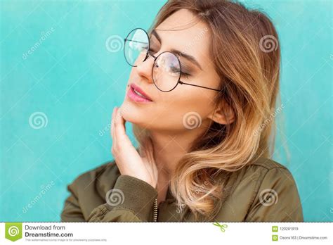 Fashion Girl Posing Near A Turquoise Wooden Wall Stock Image Image Of Model Female 120281919