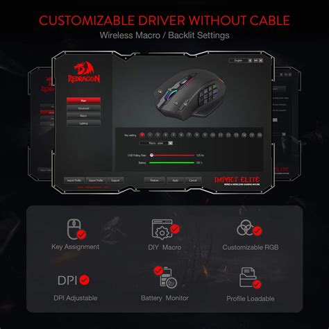 redragon m913 impact elite wireless gaming mouse 16000 dpi black
