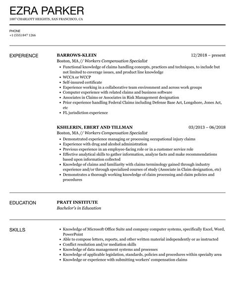 Workers Compensation Specialist Resume Samples Velvet Jobs
