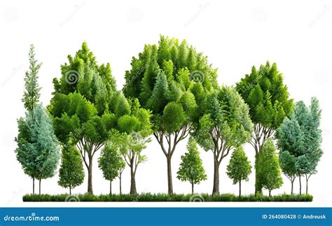 Trees Line Garden Isolated On White Background 3d Illustration Stock