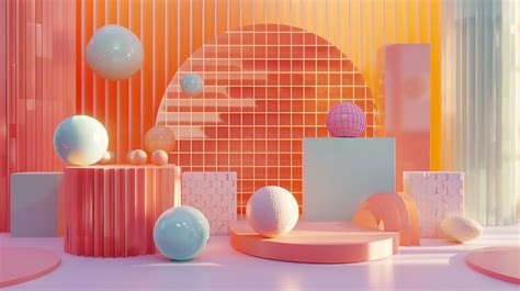 레트로 컬러 팔레트에서 고립된 요소의 초현실적인 3d 렌더링 Ai 생성 일러스트레이션 프리미엄 사진