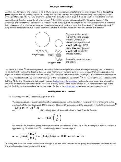 resolving power of a telescope angular resolution optics