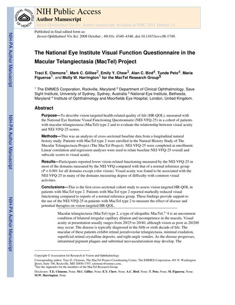 Pdf The National Eye Institute Visual Function Questionnaire In The Macular Telangiectasia