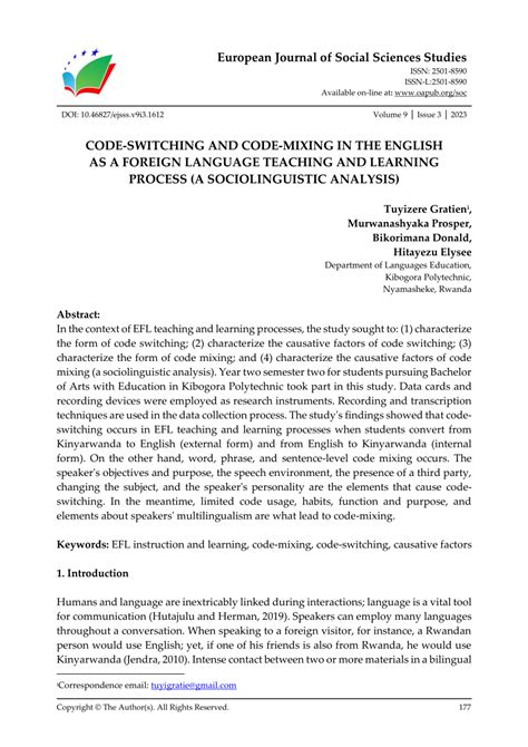Pdf Code Switching And Code Mixing In The English As A Foreign Language Teaching And Learning