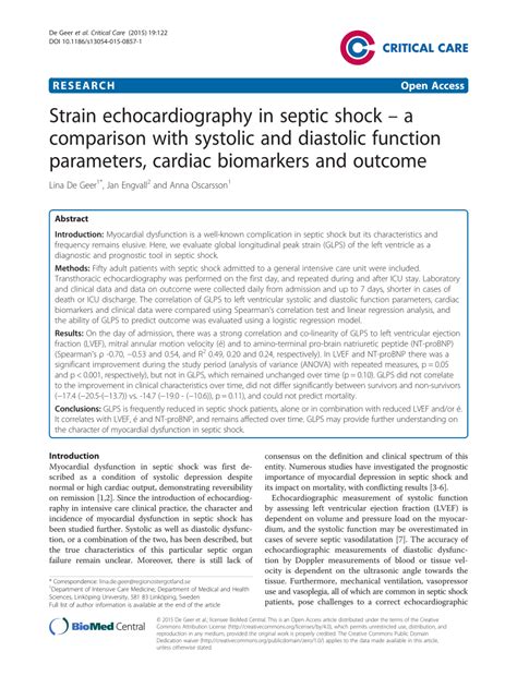 Pdf Strain Echocardiography In Septic Shock A Comparison With