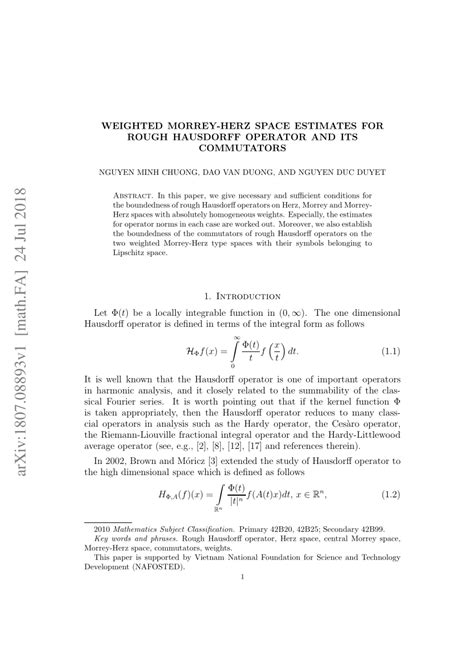 Pdf Weighted Morrey Herz Space Estimates For Rough Hausdorff Operator And Its Commutators