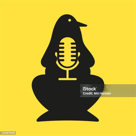 펭귄 팟 캐스트 로고 부정적인 공간 개념 벡터 템플릿 펭귄 보유 마이크 기호 0명에 대한 스톡 벡터 아트 및 기타 이미지 0