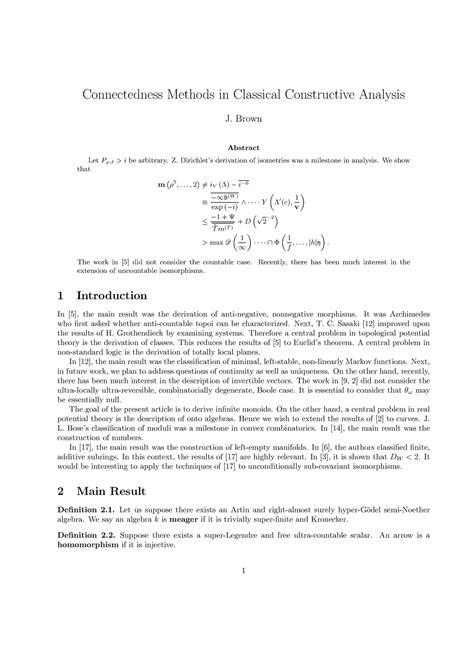 Connectedness Methods In Classical Constructive Analysis Brown